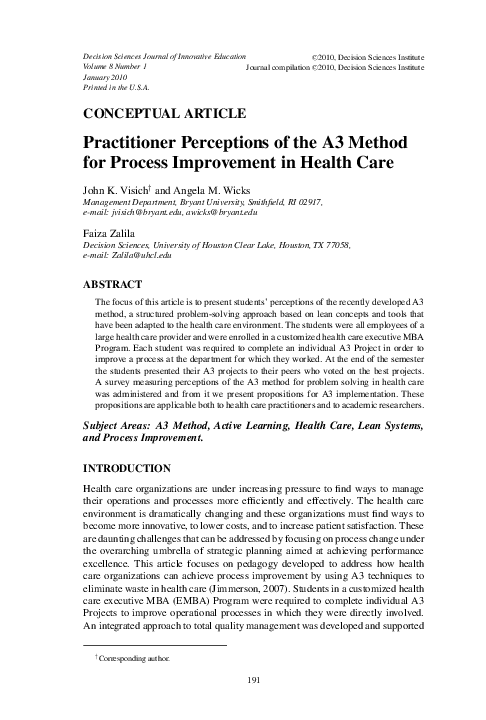 (PDF) Practitioner Perceptions of the A3 Method for Process Improvement ...