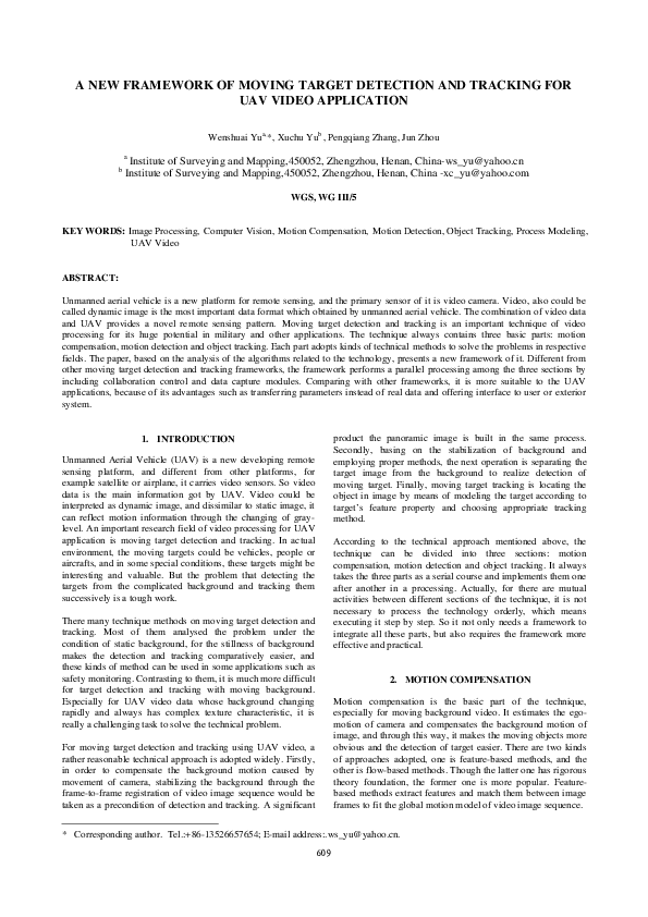 Pdf A New Framework Of Moving Target Detection And Tracking For Uav