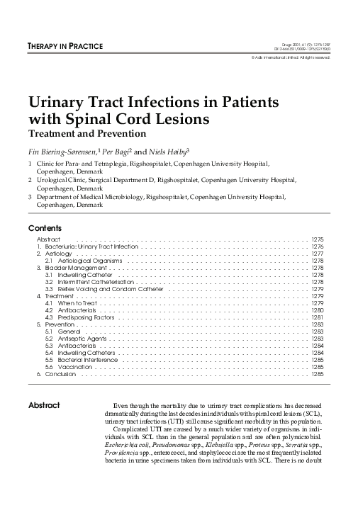 (PDF) Urinary Tract Infections in Patients with Spinal Cord Lesions