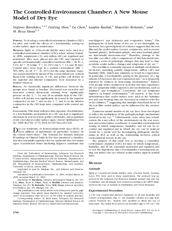 (PDF) The Controlled-Environment Chamber: A New Mouse Model of Dry Eye