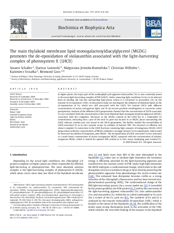 (PDF) The main thylakoid membrane lipid monogalactosyldiacylglycerol ...