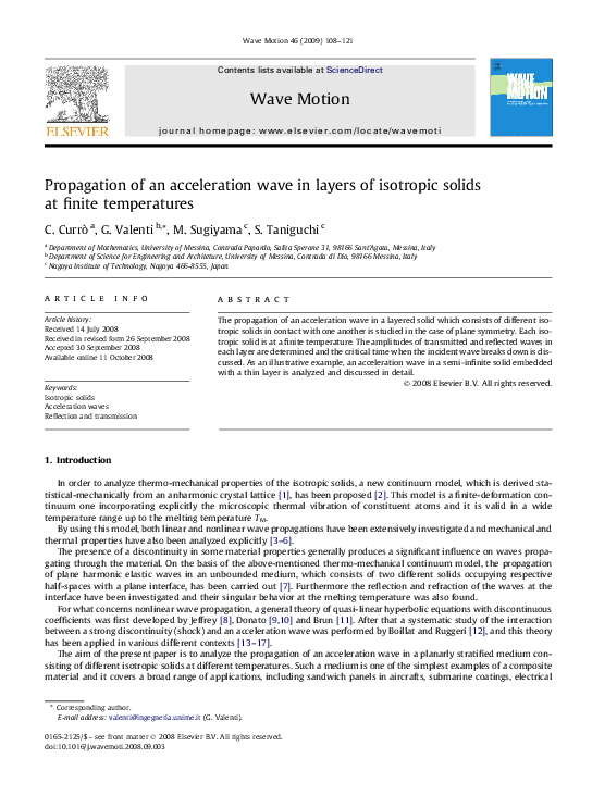 (PDF) Propagation of an acceleration wave in layers of isotropic solids at finite temperatures