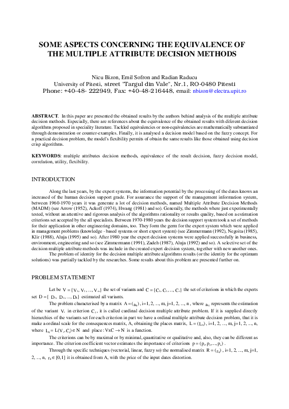 (PDF) SOME ASPECTS CONCERNING THE EQUIVALENCE OF THE MULTIPLE ATTRIBUTE ...
