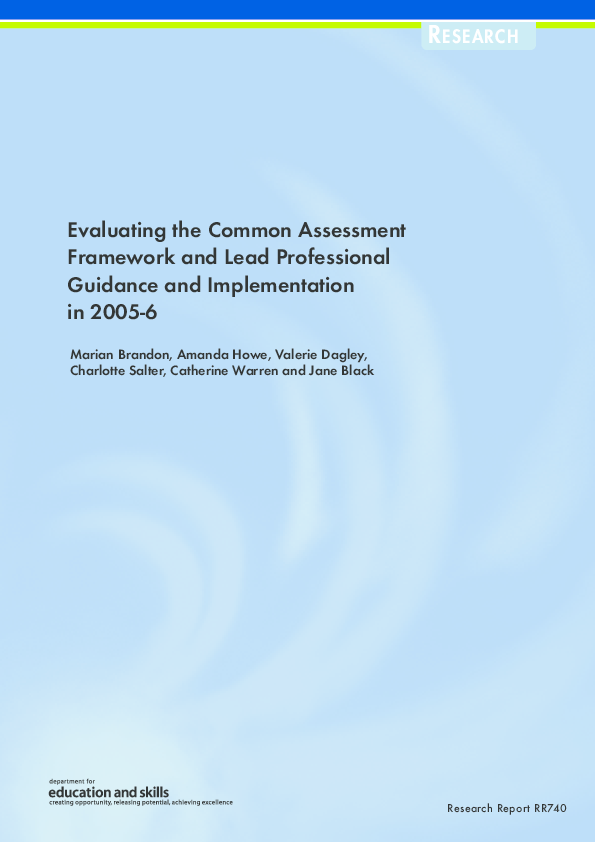 (PDF) Evaluating the Common Assessment Framework and Lead Professional ...