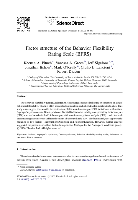 (PDF) Factor structure of the Behavior Flexibility Rating Scale (BFRS)