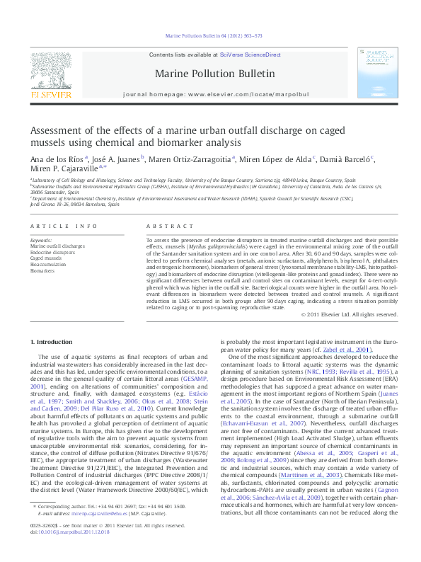 (PDF) Assessment of the effects of a marine urban outfall discharge on ...