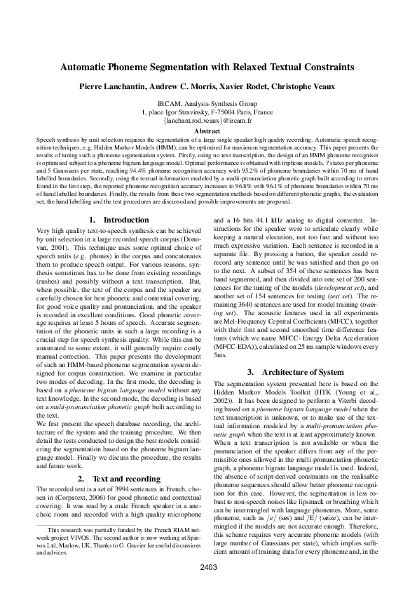 Pdf Automatic Phoneme Segmentation With Relaxed Textual Constraints