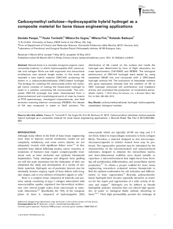 (PDF) Carboxymethyl cellulose-hydroxyapatite hybrid hydrogel as a composite material for bone ...