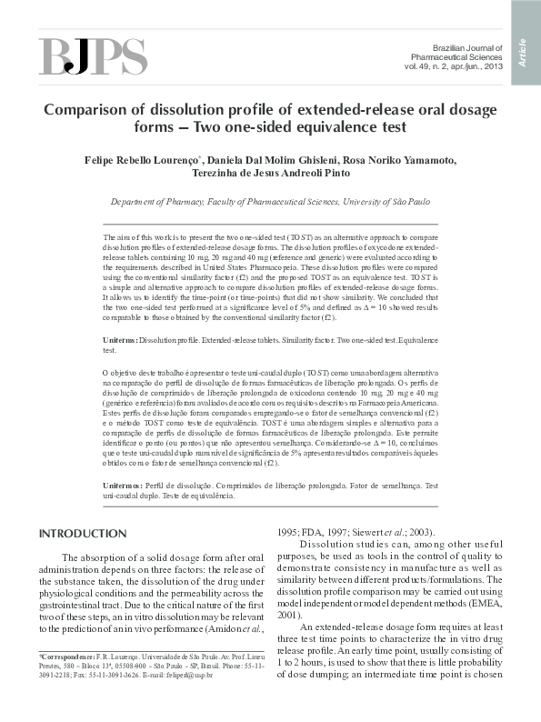 (PDF) Comparison of dissolution profile of extended-release oral dosage ...
