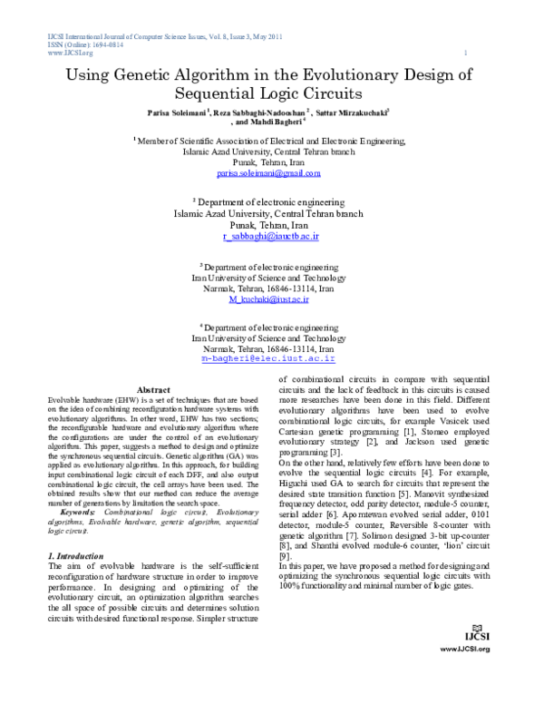 Pdf Using Genetic Algorithm In The Evolutionary Design Of Sequential Logic Circuits Sattar