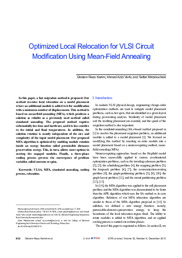 Pdf Optimized Local Relocation For Vlsi Circuit Modification Using