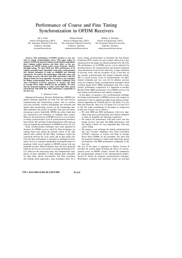 Pdf Performance Of Coarse And Fine Timing Synchronization In Ofdm Receivers