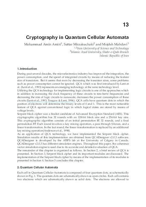 (PDF) Cryptography in Quantum Cellular Automata