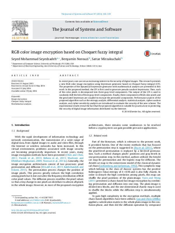(PDF) RGB color image encryption based on Choquet fuzzy integral