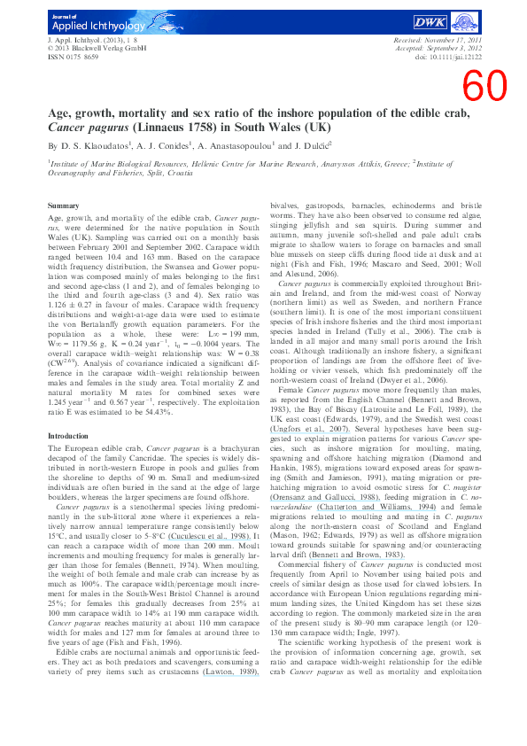 (PDF) Age, growth, mortality and sex ratio of the inshore population of ...