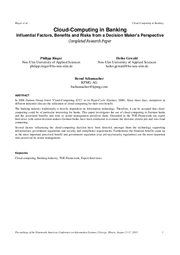 (PDF) Cloud-Computing in Banking Influential Factors, Benefits and ...