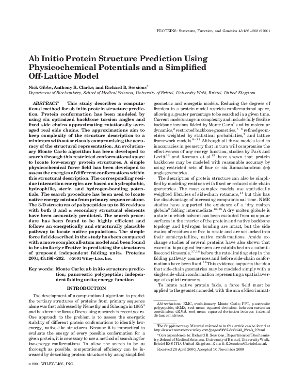 Pdf Ab Initio Protein Structure Prediction Using Physicochemical