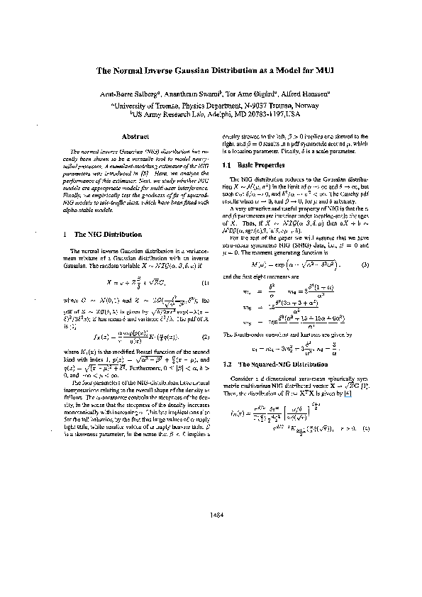 (PDF) The normal inverse Gaussian distribution as a model for MUI