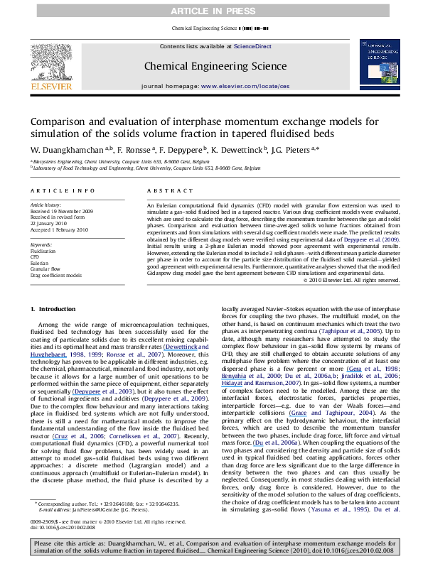 (PDF) Comparison and evaluation of interphase momentum exchange models ...