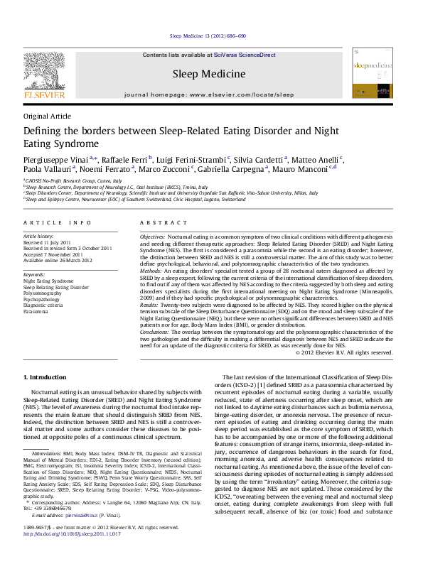 (PDF) Defining the borders between Sleep-Related Eating Disorder and ...