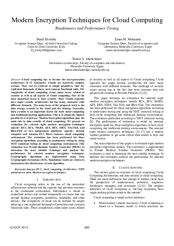 (PDF) Modern Encryption Techniques for Cloud Computing