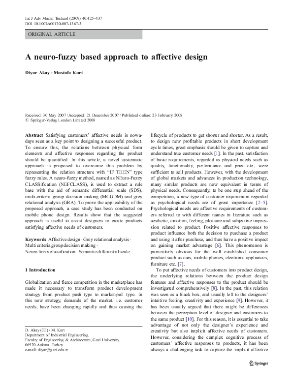 (PDF) A neuro-fuzzy based approach to affective design