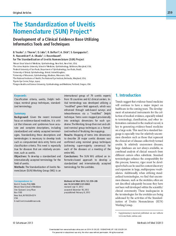 (PDF) The Standardization of Uveitis Nomenclature (SUN) Project