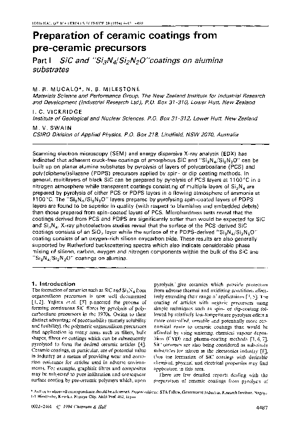 (PDF) Preparation of ceramic coatings from pre-ceramic precursors