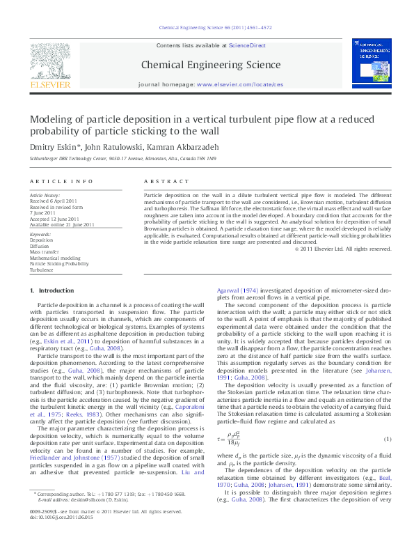 (PDF) Modeling of particle deposition in a vertical turbulent pipe flow at a reduced probability ...