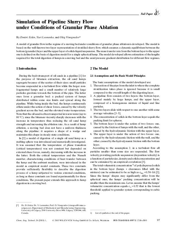 (PDF) Simulation of Pipeline Slurry Flow under Conditions of Granular ...