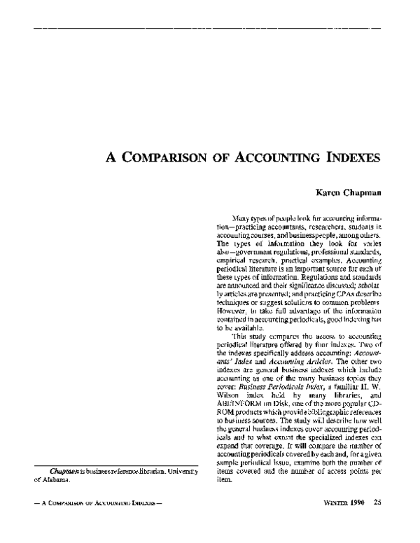 (PDF) A comparison of accounting indexes