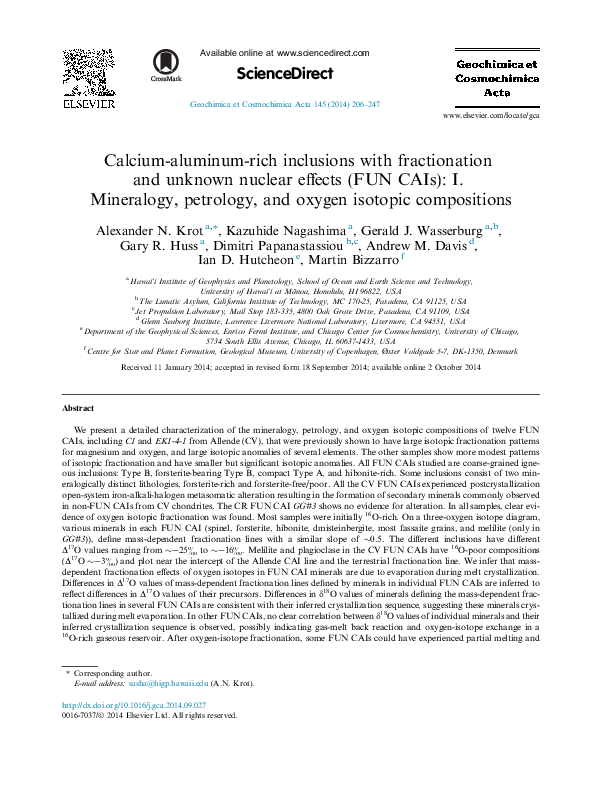 (PDF) Calcium-aluminum-rich inclusions with fractionation and unknown ...