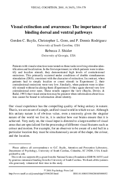 (PDF) Visual extinction and awareness: The importance of binding dorsal ...