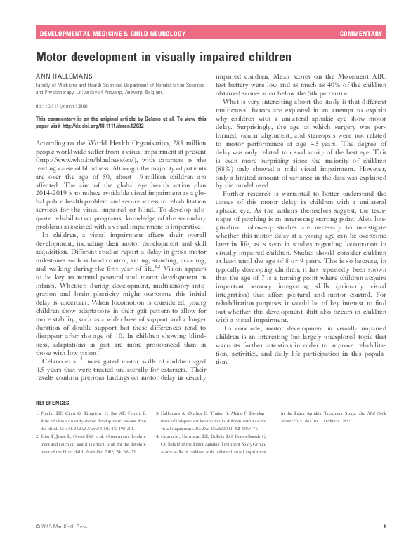 (PDF) Motor development in visually impaired children