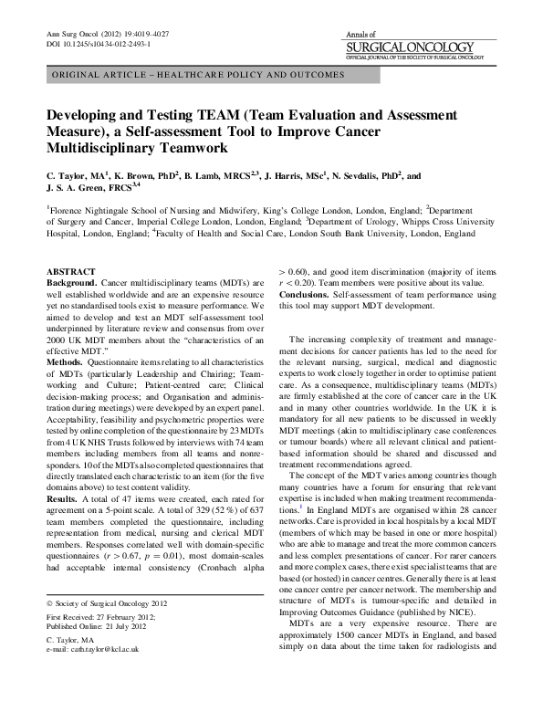 (PDF) Developing and Testing TEAM (Team Evaluation and Assessment ...