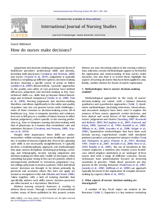 (PDF) How do nurses make decisions?