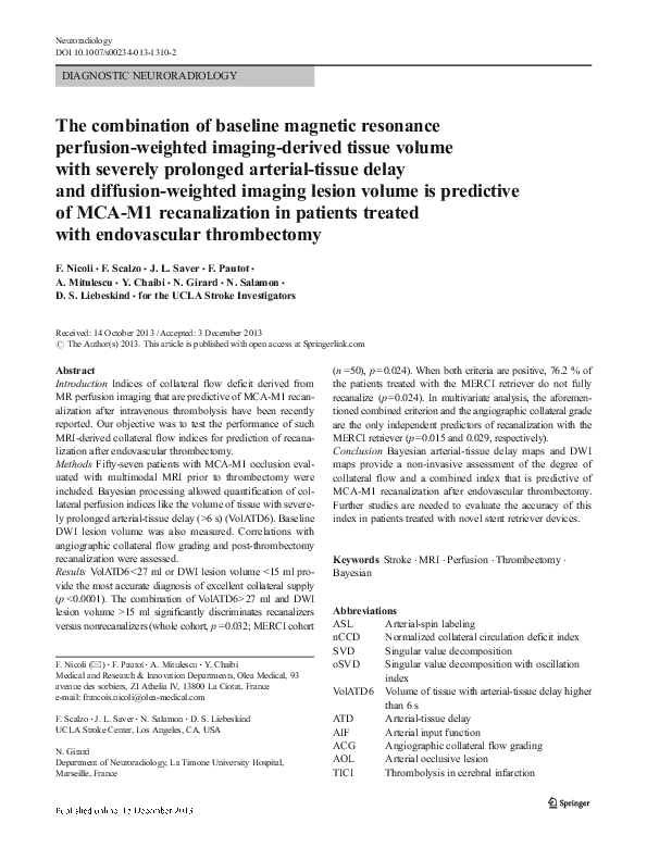 (PDF) The combination of baseline magnetic resonance perfusion-weighted imaging-derived tissue ...