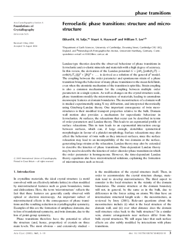 (PDF) Ferroelastic phase transitions: structure and microstructure