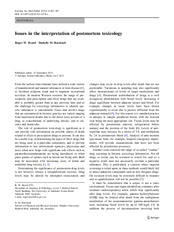 (PDF) Issues in the interpretation of postmortem toxicology