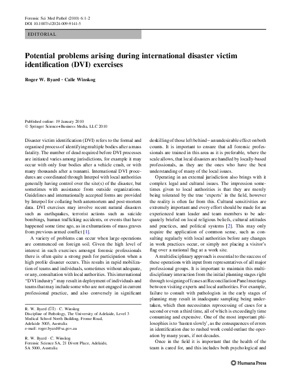 (PDF) Potential problems arising during international disaster victim ...