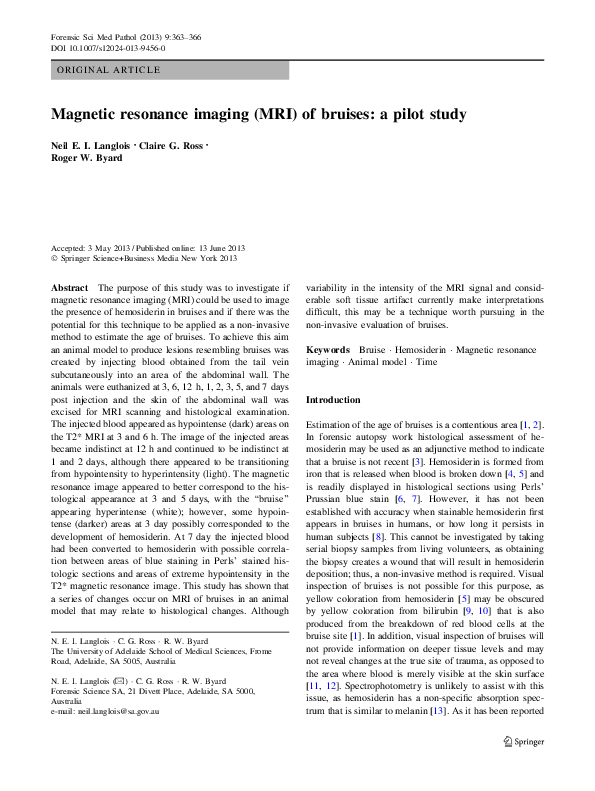 (PDF) Magnetic resonance imaging (MRI) of bruises: a pilot study