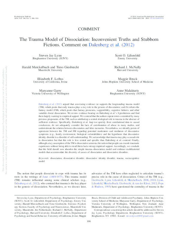 (PDF) The trauma model of dissociation: Inconvenient truths and ...