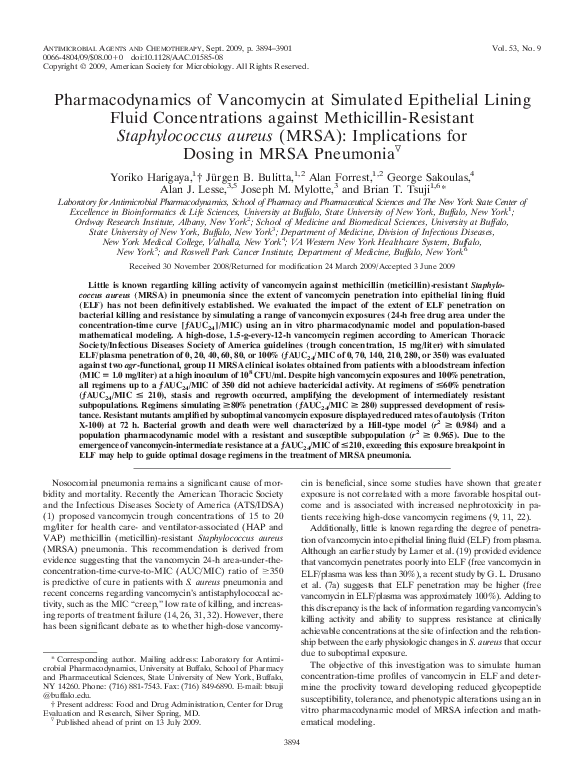 (PDF) Pharmacodynamics of Vancomycin at Simulated Epithelial Lining ...