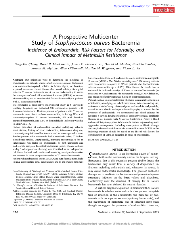 (PDF) A Prospective Multicenter Study of Staphylococcus aureus Bacteremia