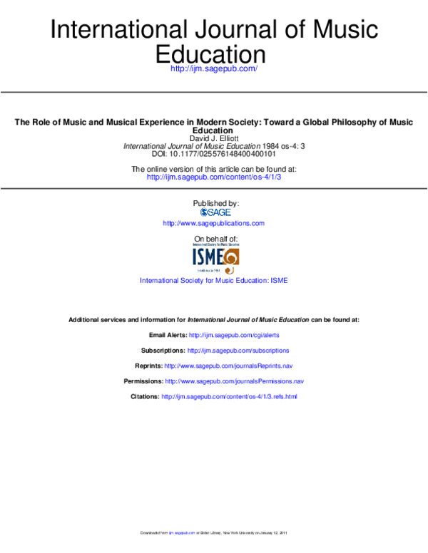 (PDF) The Role of Music and Musical Experience in Modern Society ...