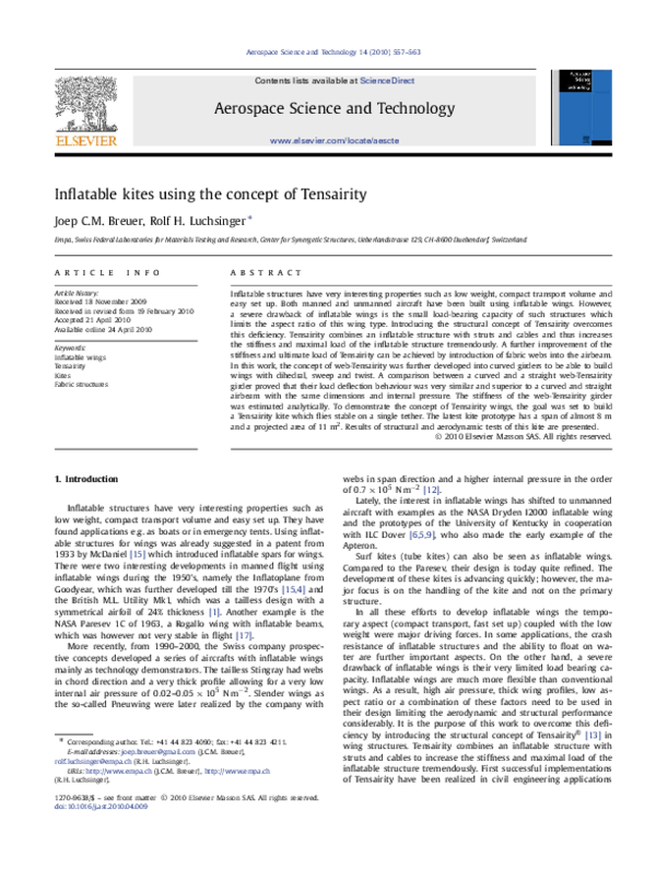 (PDF) Inflatable kites using the concept of Tensairity