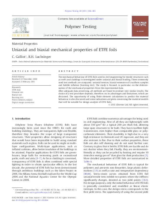 (PDF) Uniaxial and biaxial mechanical properties of ETFE foils