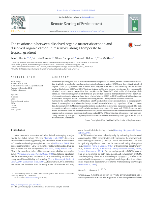 (PDF) The relationship between dissolved organic matter absorption and dissolved organic carbon ...