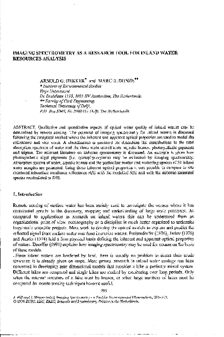(PDF) Imaging Spectrometry as a Research Tool for Inland Water ...