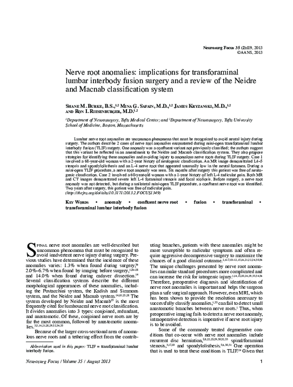 (PDF) Nerve root anomalies: implications for transforaminal lumbar ...